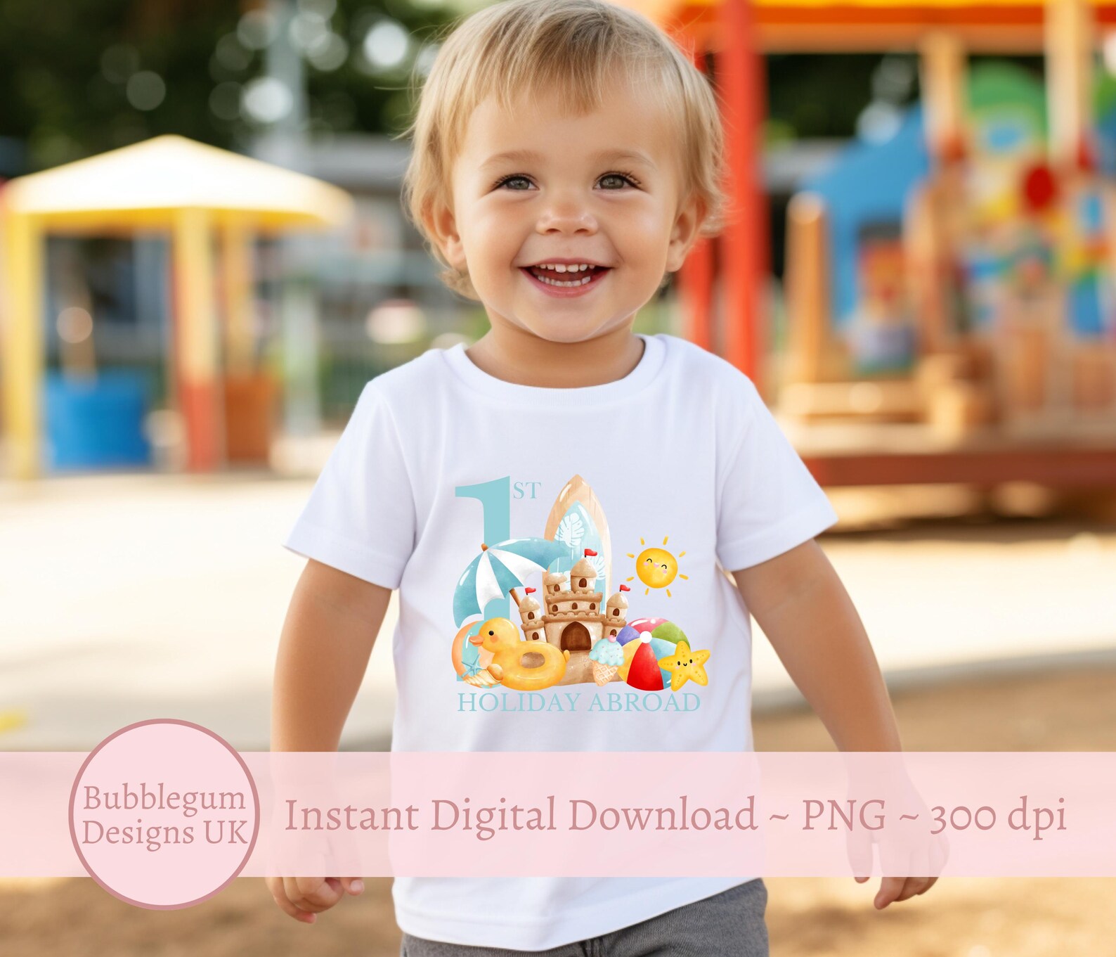 Pink & Blue First Holiday Abroad PNG, Beach Holiday Design, Sublimation ...
