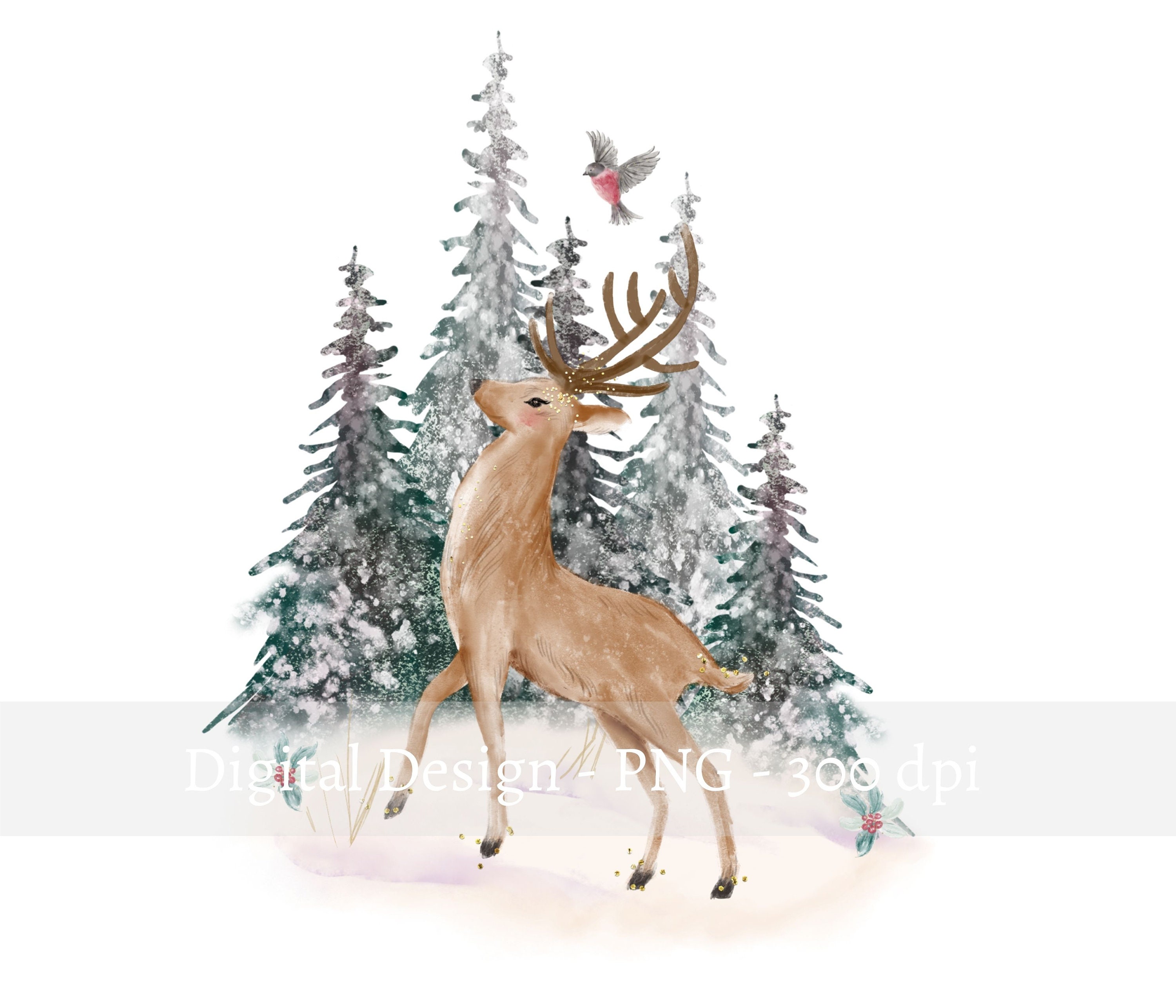 Winter Forest Deer PNG Woodland Deer Design Deer Clip Art | Etsy