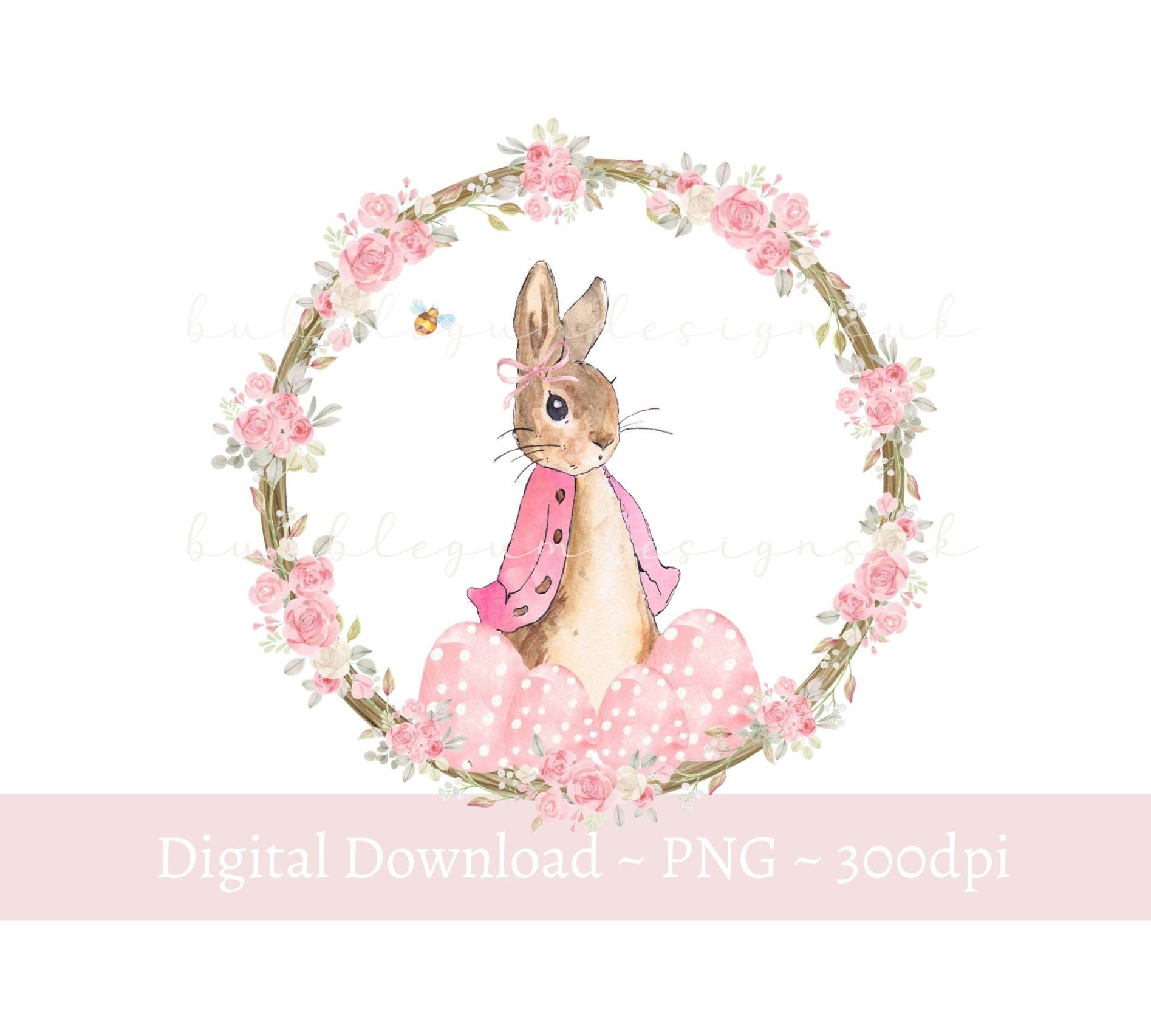 Peter Rabbit Pink Flopsy Bunny Easter Wreath PNG Sublimation | Etsy UK