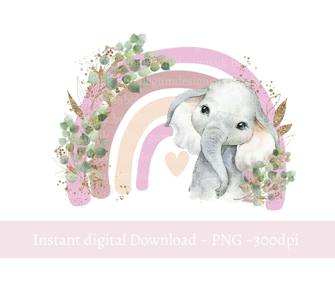 Pink Elephant Rainbow PNG Cute Elephant Clipart New Baby | Etsy