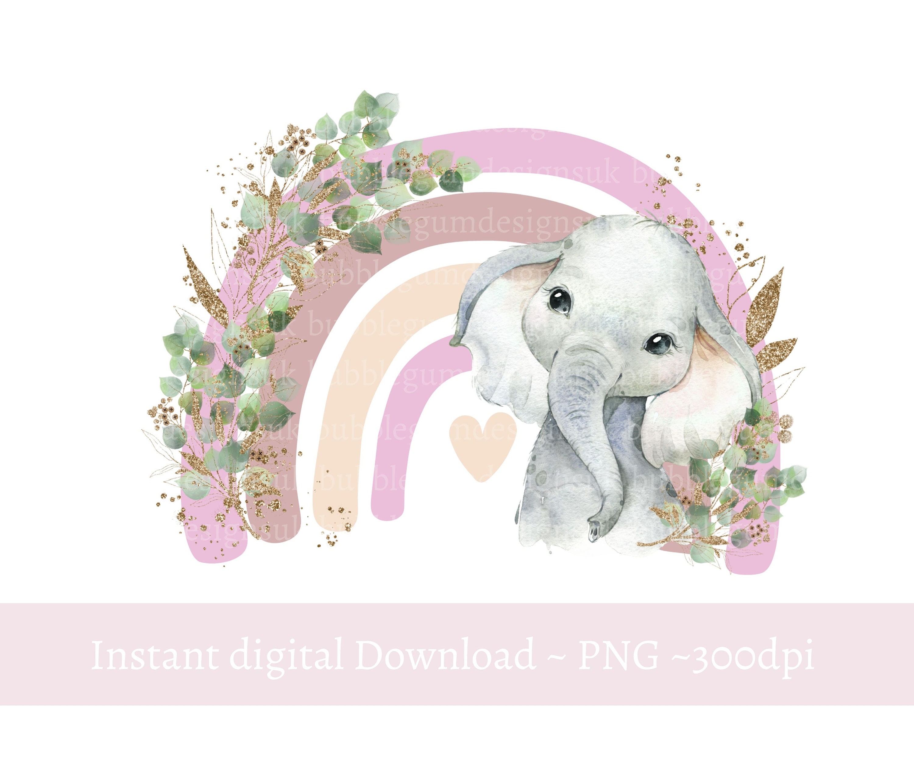 Pink Elephant Rainbow PNG Cute Elephant Clipart New Baby - Etsy