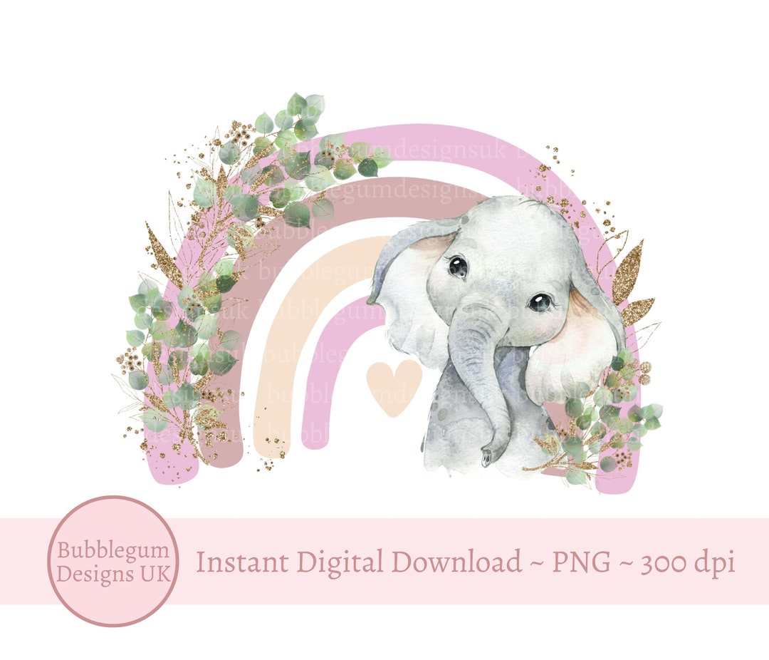 Pink Elephant Rainbow PNG, Cute Elephant Clipart, New Baby Card Design ...