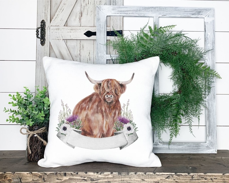 Scottish Thistle Highland Cow Banner PNG Highland Cow - Etsy