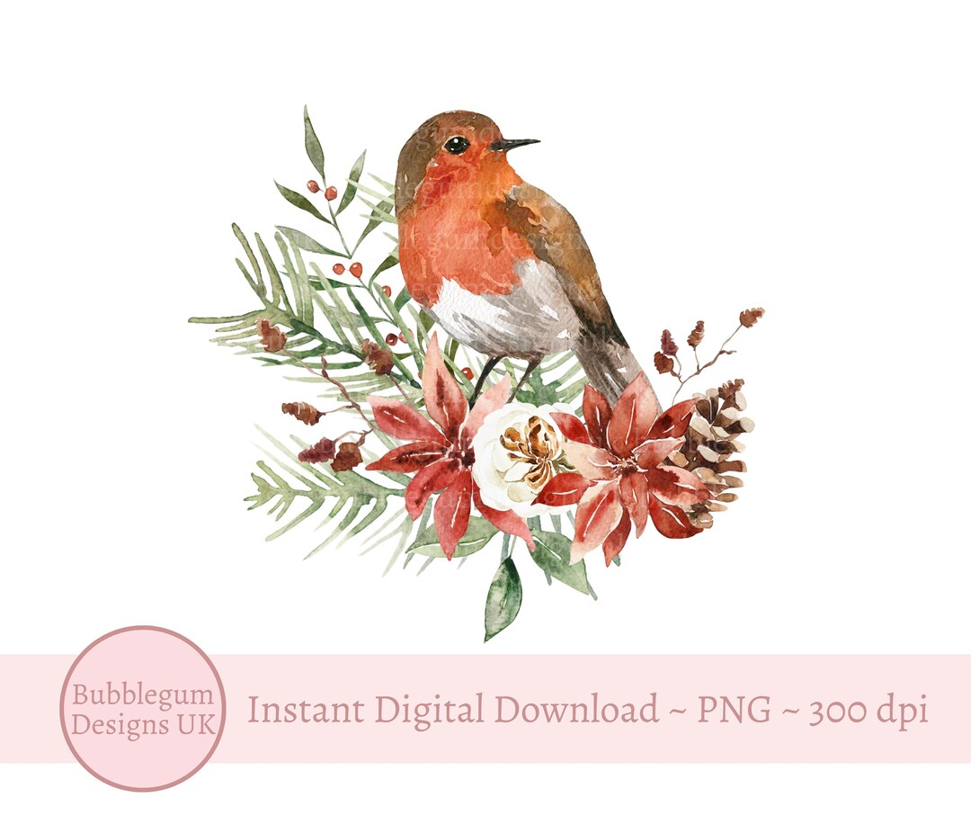 Christmas Robin Design PNG, Robin & Foliage, Sublimation Design ...