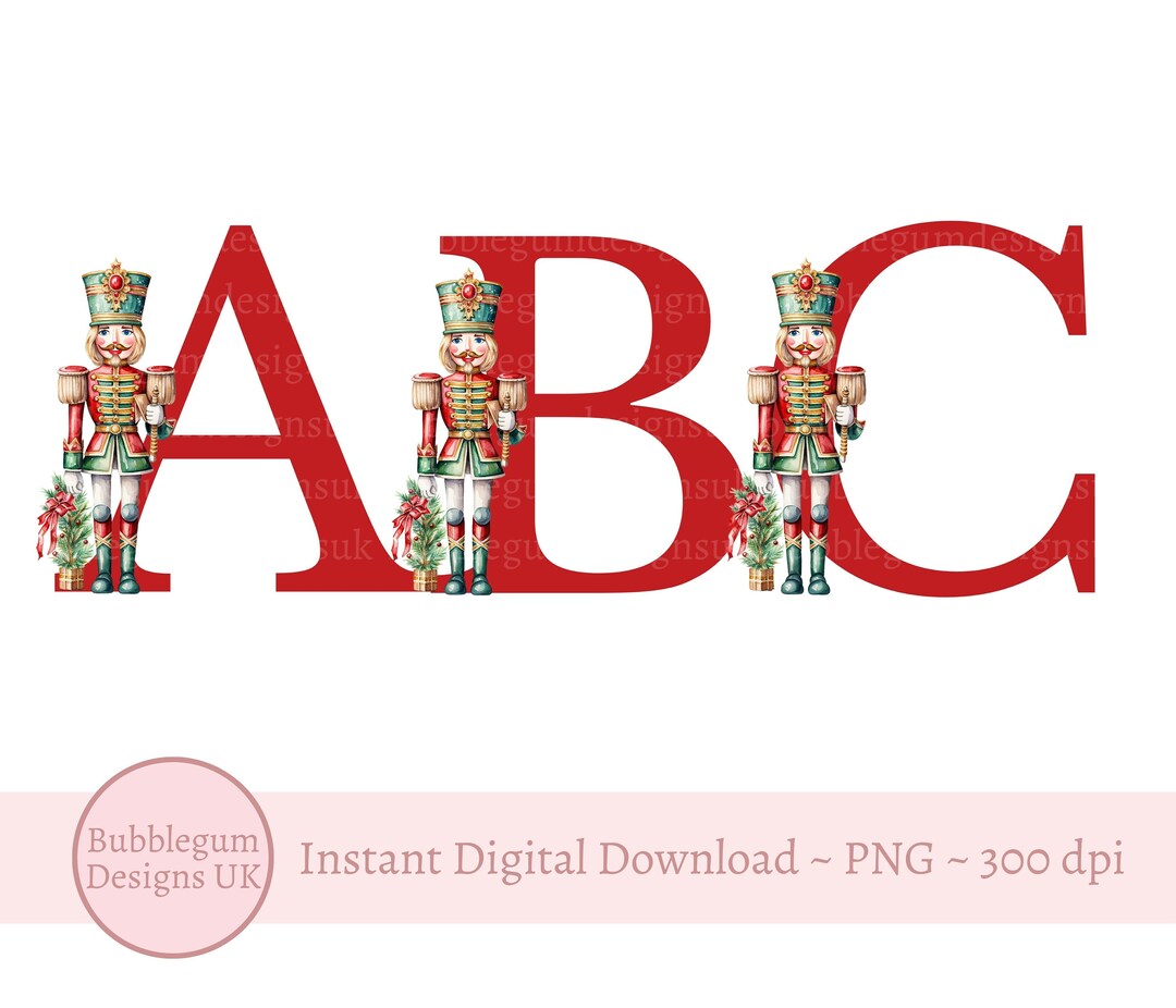 Red and Green Nutcracker Christmas Alphabet PNG, 26 Individual Letters ...
