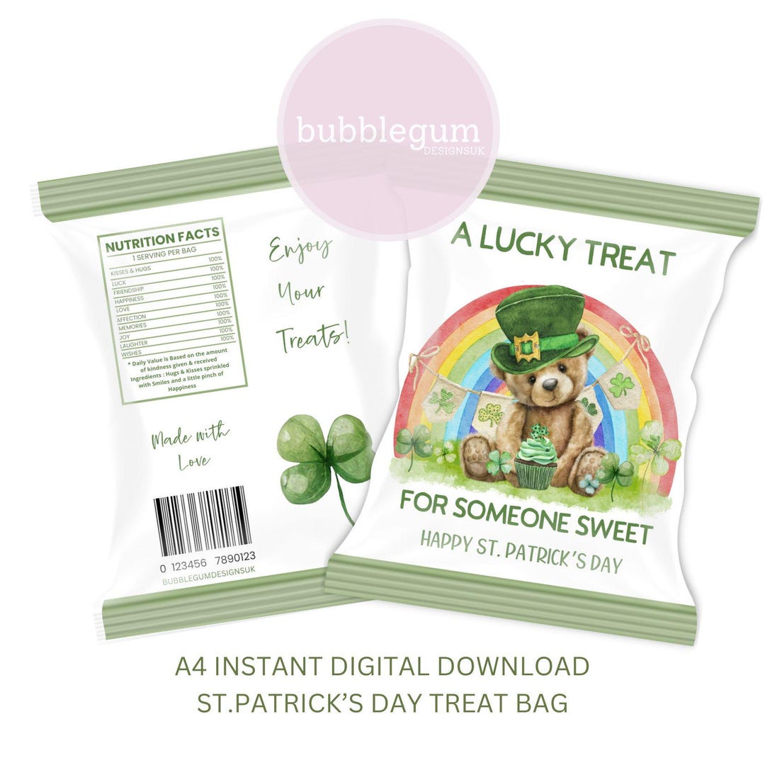 St Patrick's Day Treat Packet, A4 Printable JPG, St Patrick's Day Chip ...