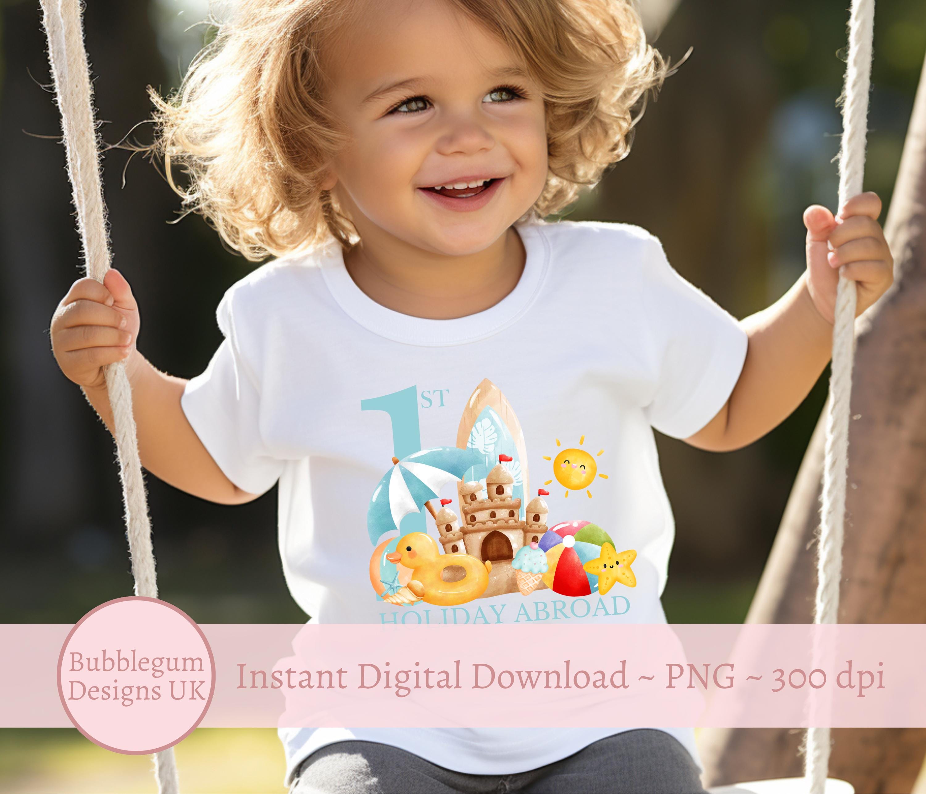Pink & Blue First Holiday Abroad PNG, Beach Holiday Design, Sublimation ...