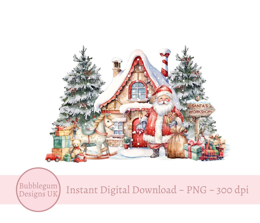 Christmas Woodland Santa's Workshop PNG, Winter Sublimation Design ...