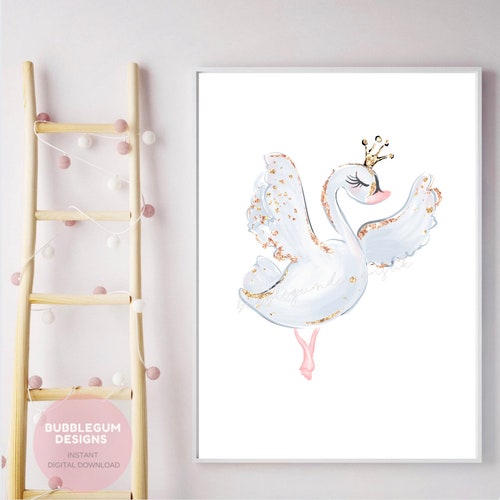 Swan Print PRINTABLE WALL ART Girls Bedroom Decor Digital - Etsy Australia
