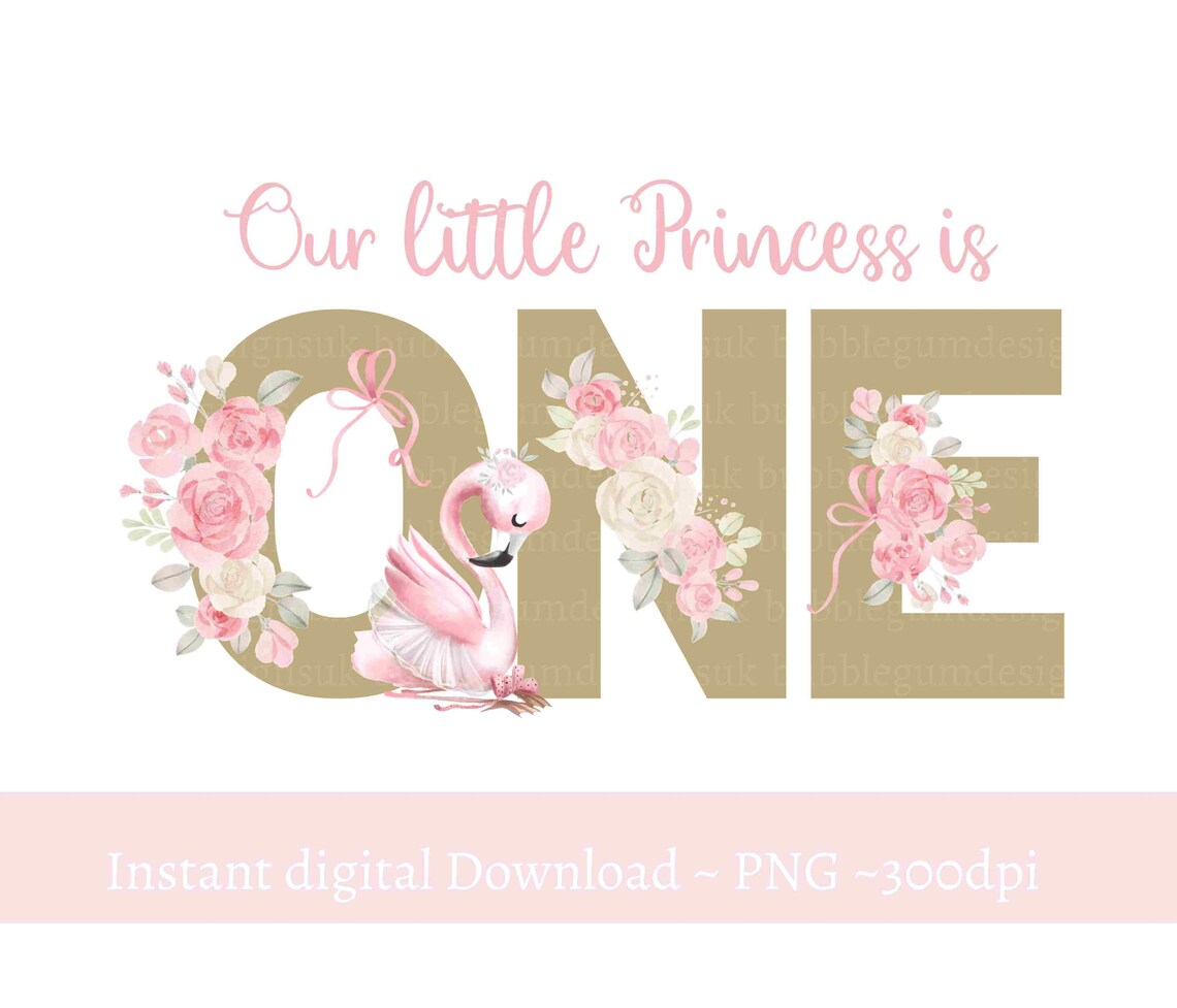 Our Little Princess is One Pink Flamingo & Roses PNG First - Etsy