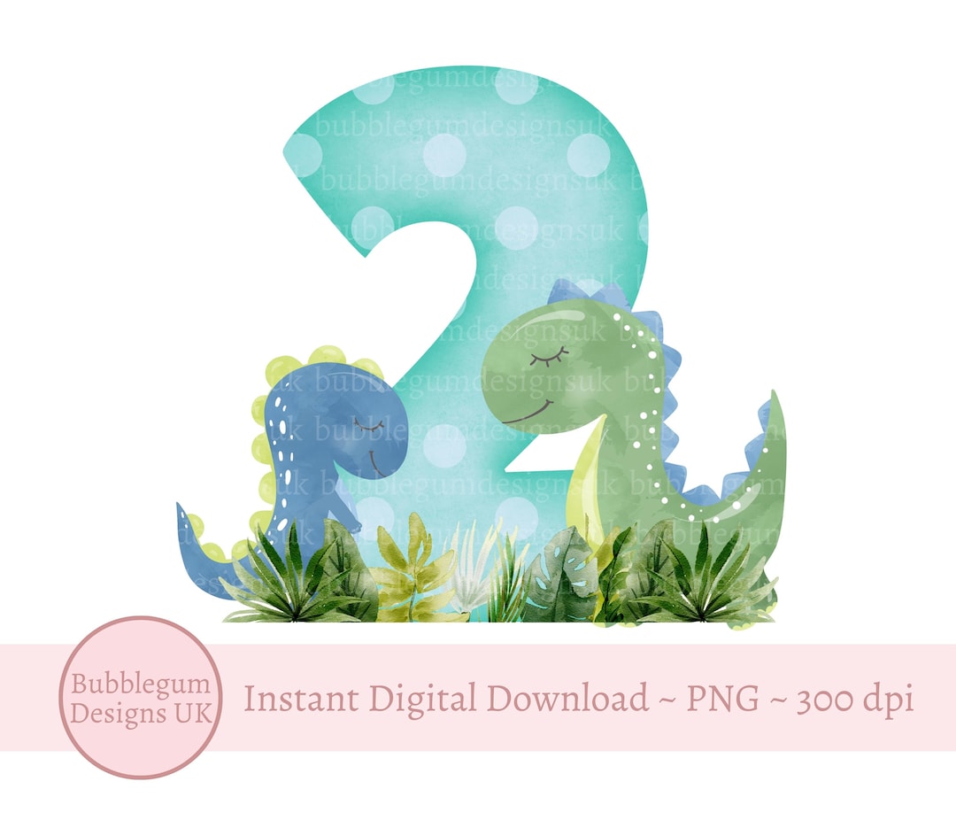 Blue Dinosaur 2nd Birthday PNG, Dinosaur Second Birthday Clipart, Dino ...