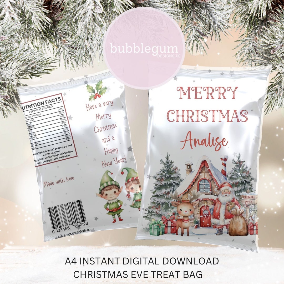 Santa & Reindeer Merry Christmas Treat Packet, A4 Printable JPG ...