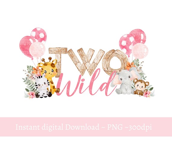 Two Wild Baby Safari Animals Pink PNG Watercolor Baby - Etsy