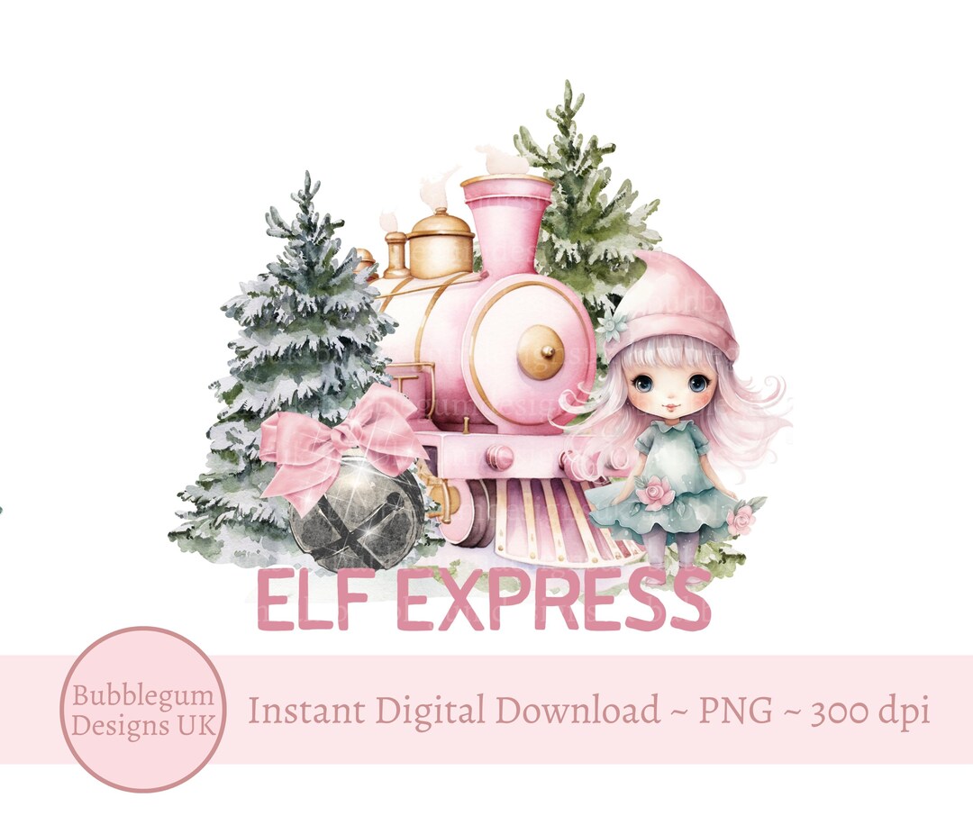 Pink Elf Express Christmas Train PNG, Christmas Sublimation Design ...