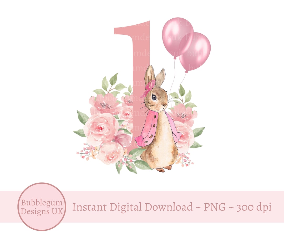 First Birthday Pink Flopsy Bunny PNG 1st Birthday Sublimation - Etsy UK