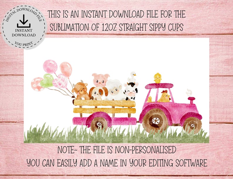 Pink Tractor & Farm Animals 12oz Straight Sippy Cup - Etsy