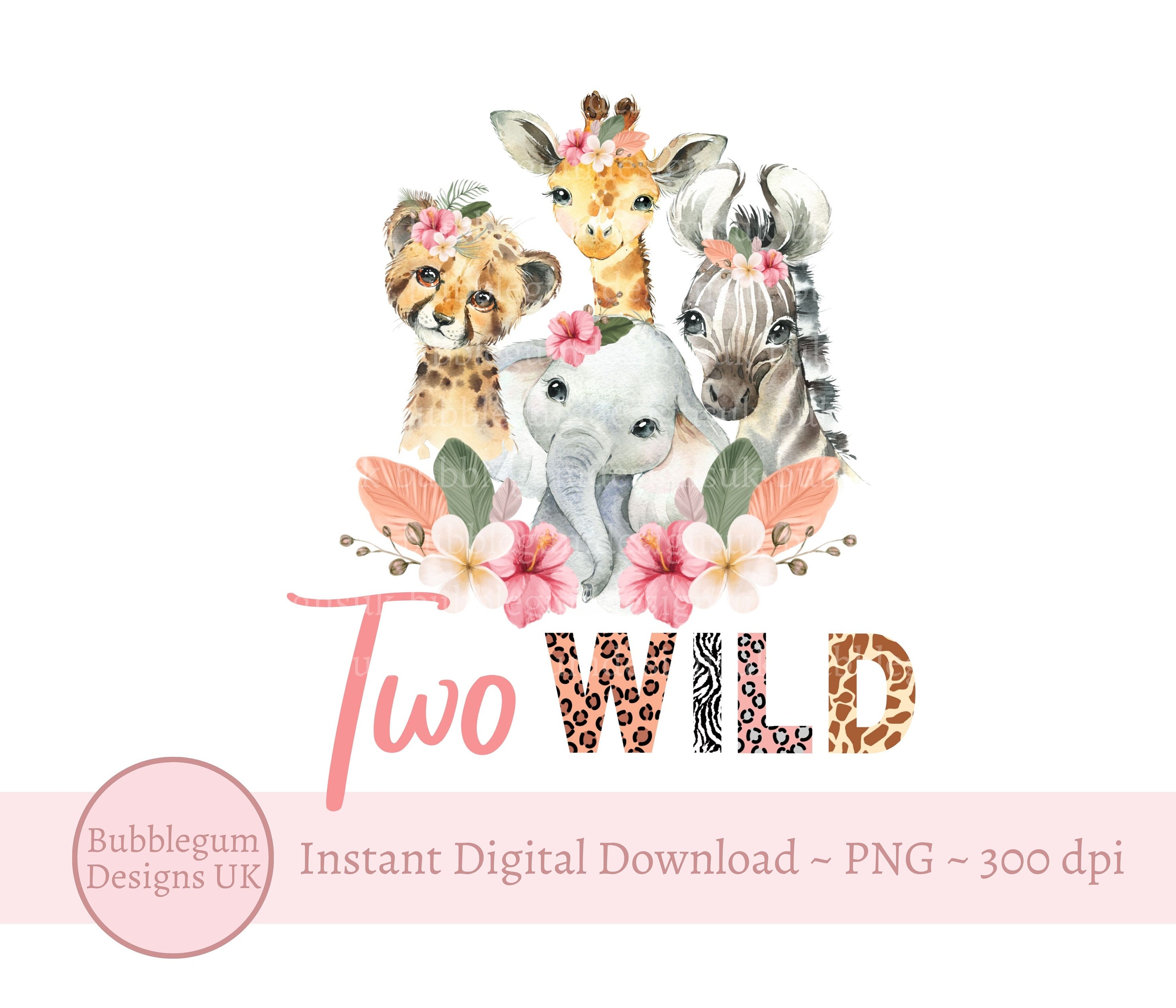 Girls Two Wild Baby Safari Animals PNG Watercolor Baby - Etsy