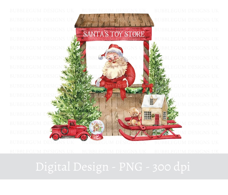 Santa's Toy Store PNG Christmas Clip Art Vintage Santa - Etsy