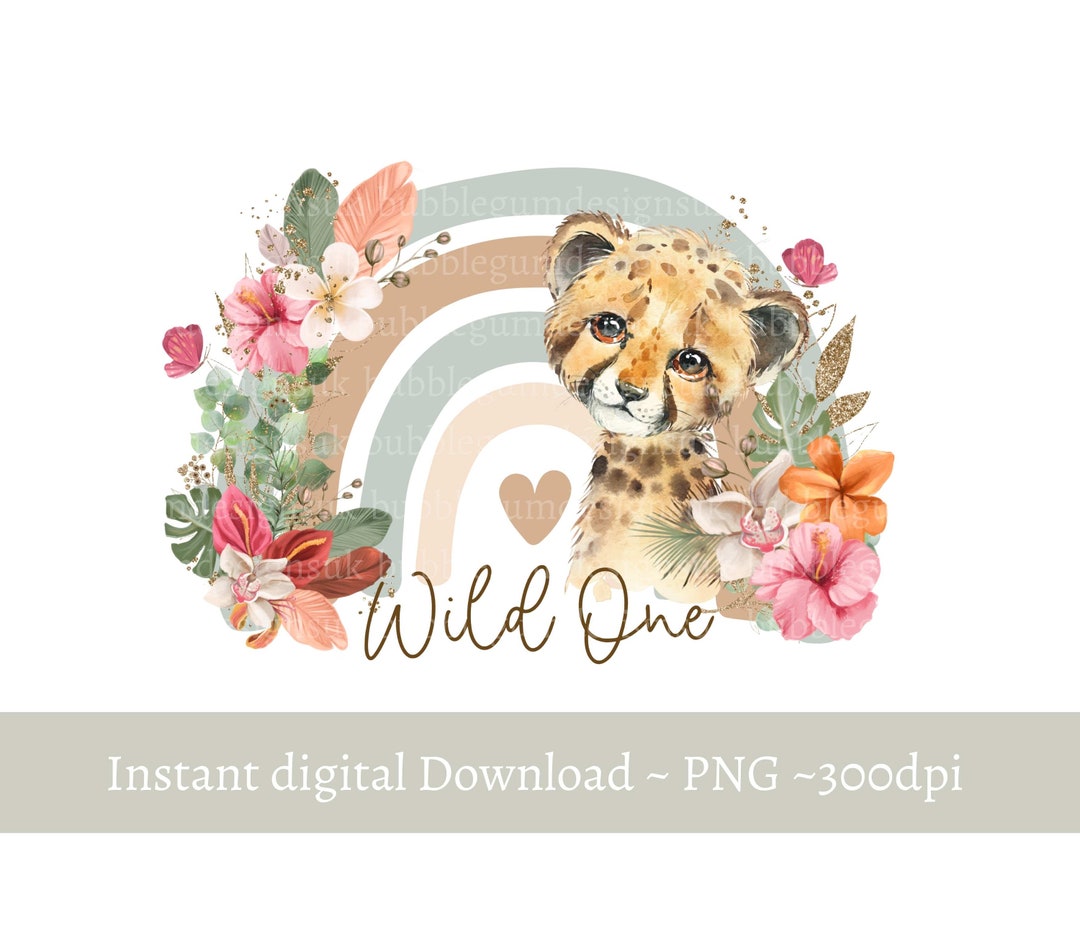 Wild One Leopard Cub Floral Rainbow PNG Cute Giraffe Clipart - Etsy