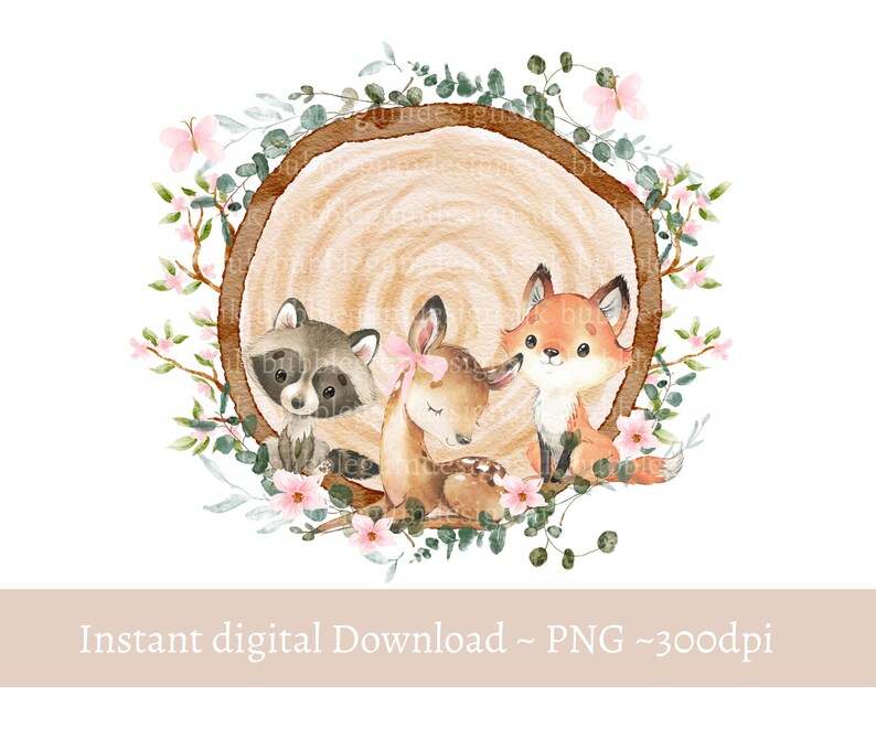 Woodland Baby Animals Log Slice Woodland Baby Shower PNG - Etsy
