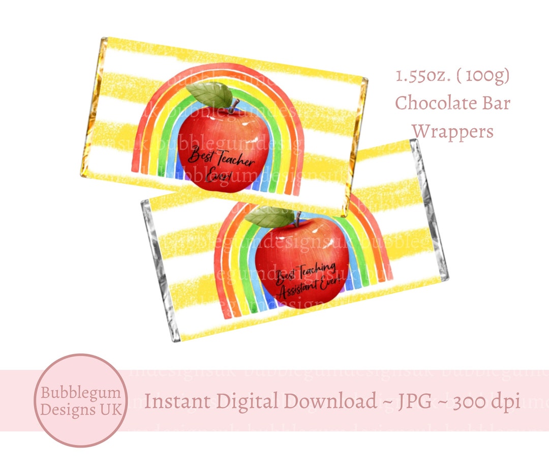 2 X Printable Best Teacher Teaching Assistant Chocolate Bar Wrappers ...