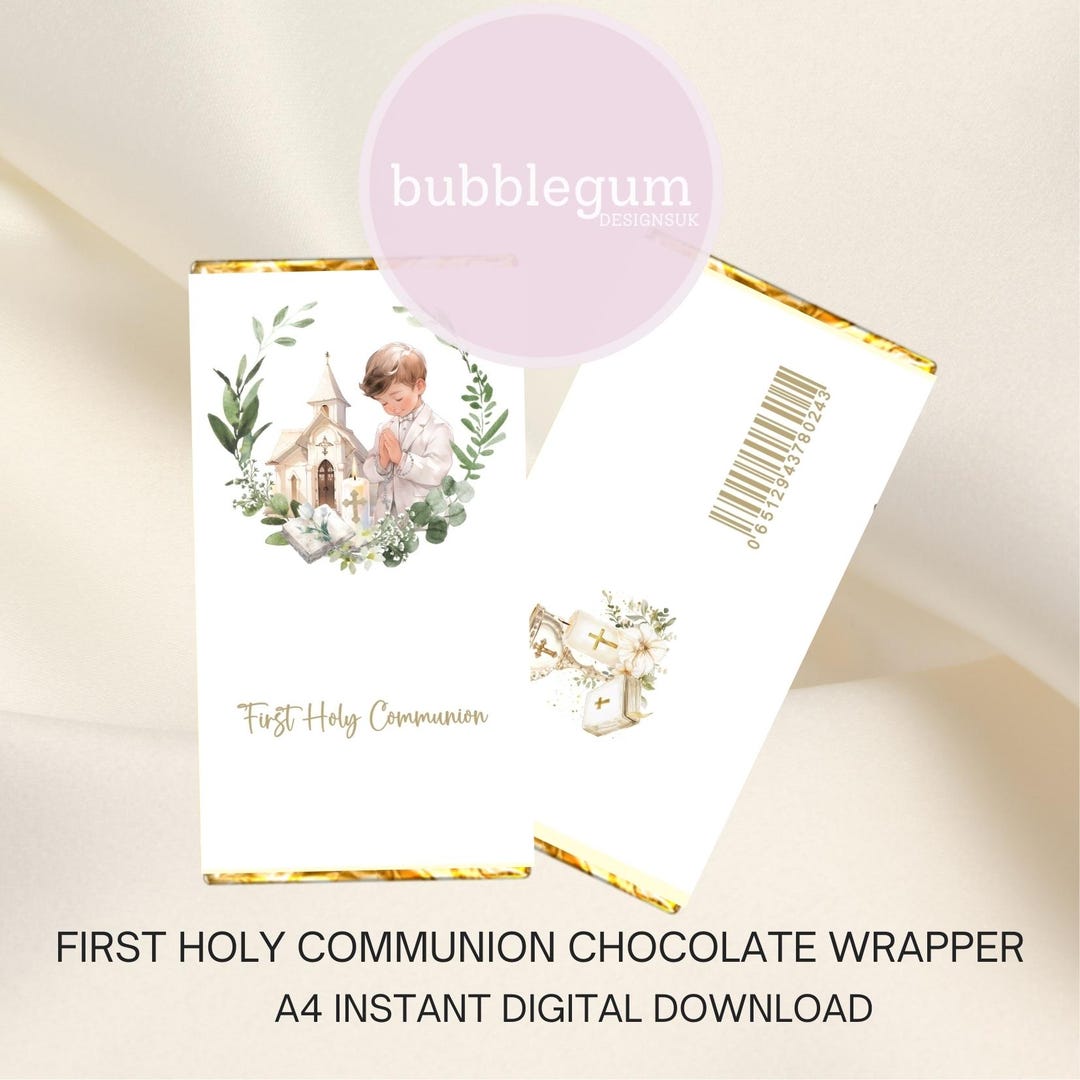 Printable First Holy Communion Boy Chocolate Bar Wrapper, First ...