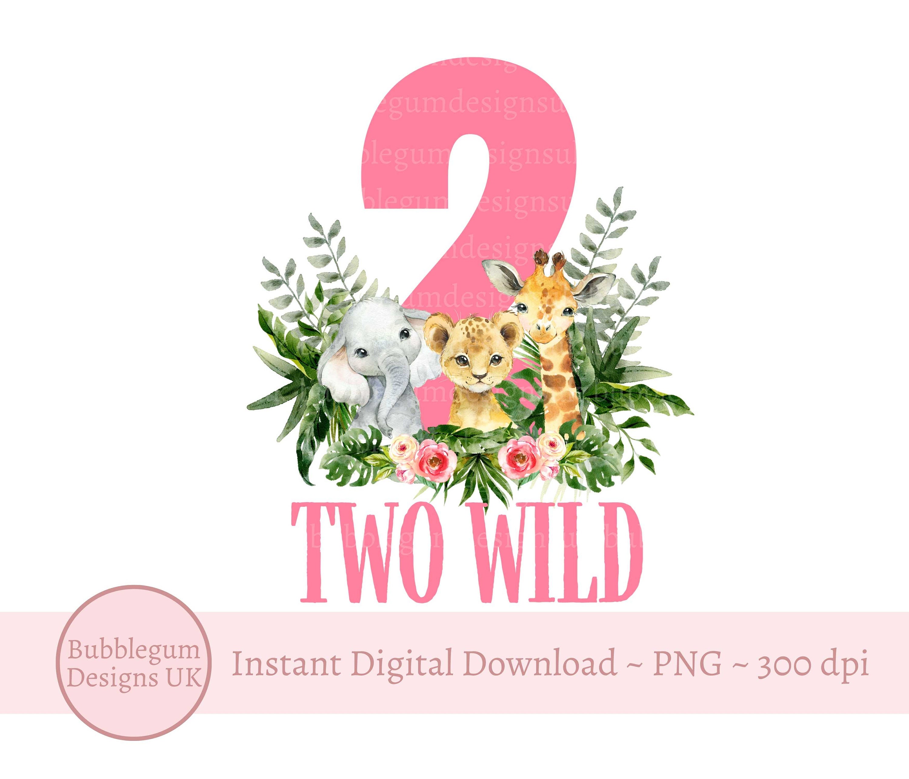 Pink Two Wild Baby Safari Animals PNG Safari Birthday T Shirt - Etsy UK