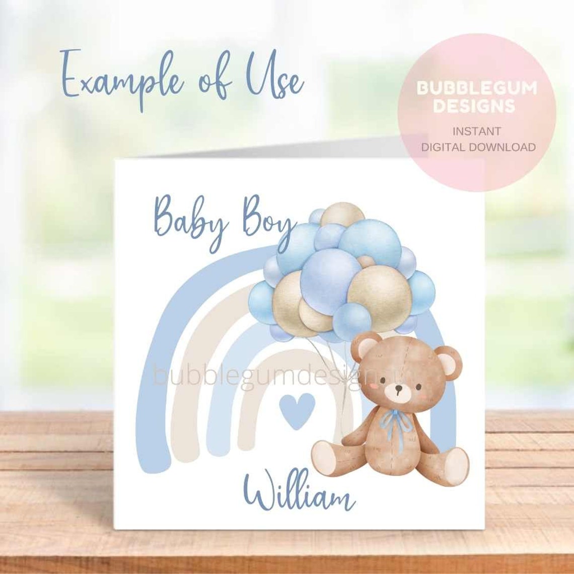 Teddy Bear Blue Balloons & Rainbow PNG, Teddy Bear Clipart, Bear Baby Shower, Birthday Bear ...