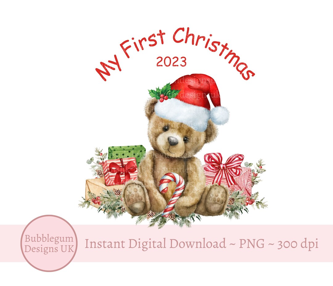My First Christmas 2023, Santa Bear Christmas Sublimation Design, Baby ...