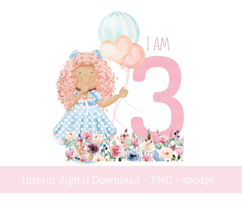 I Am 3 Birthday Girl PNG Pink 3rd Birthday Clipart Girl - Etsy