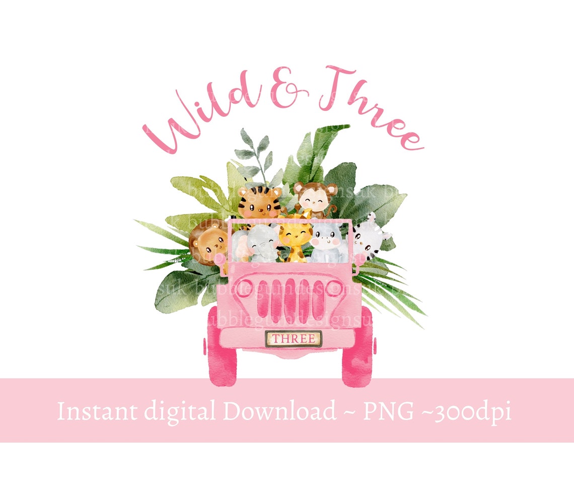Wild & Three Baby Safari Animals Pink Truck PNG Watercolor - Etsy