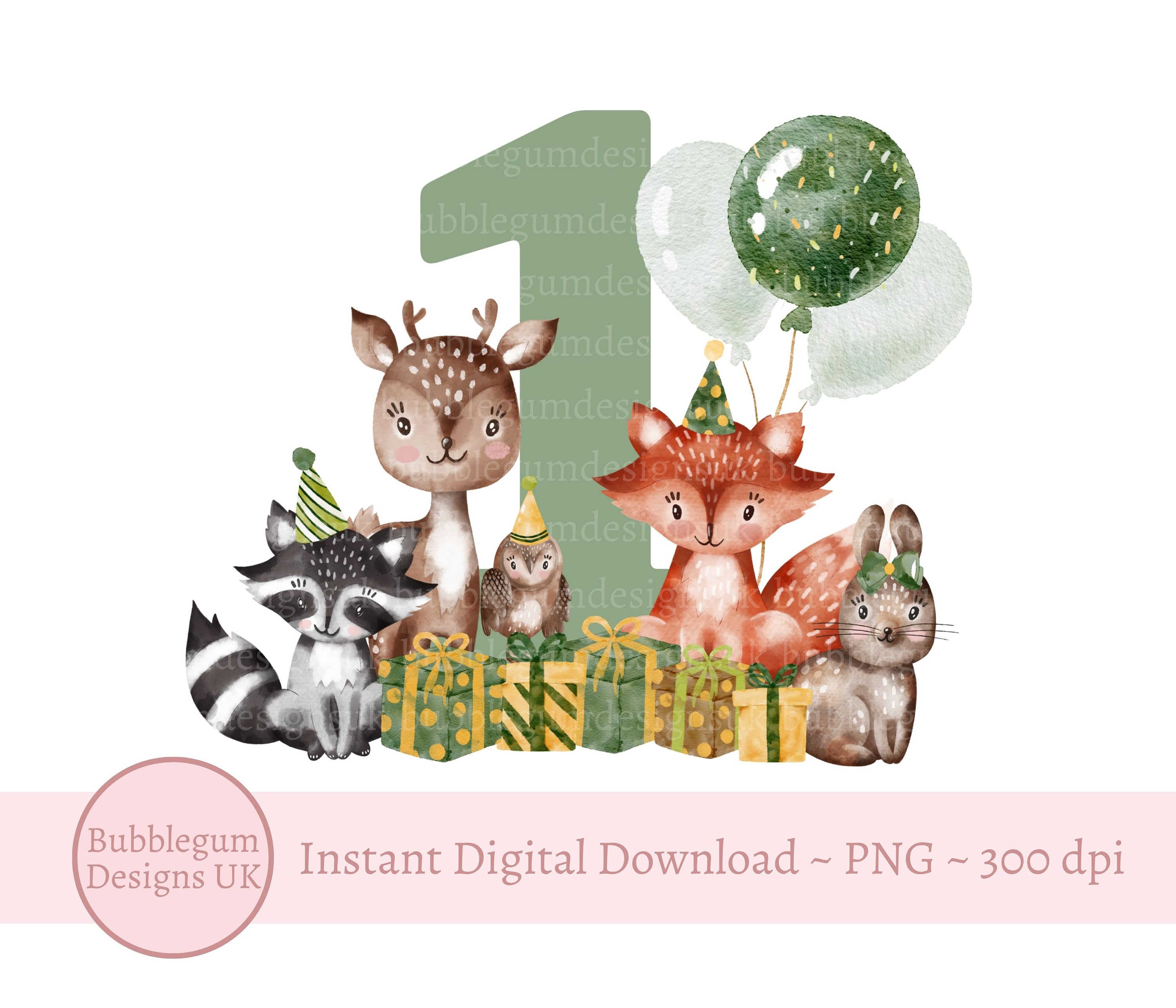 First Birthday Woodland Animals PNG Watercolor Baby Animals - Etsy Canada