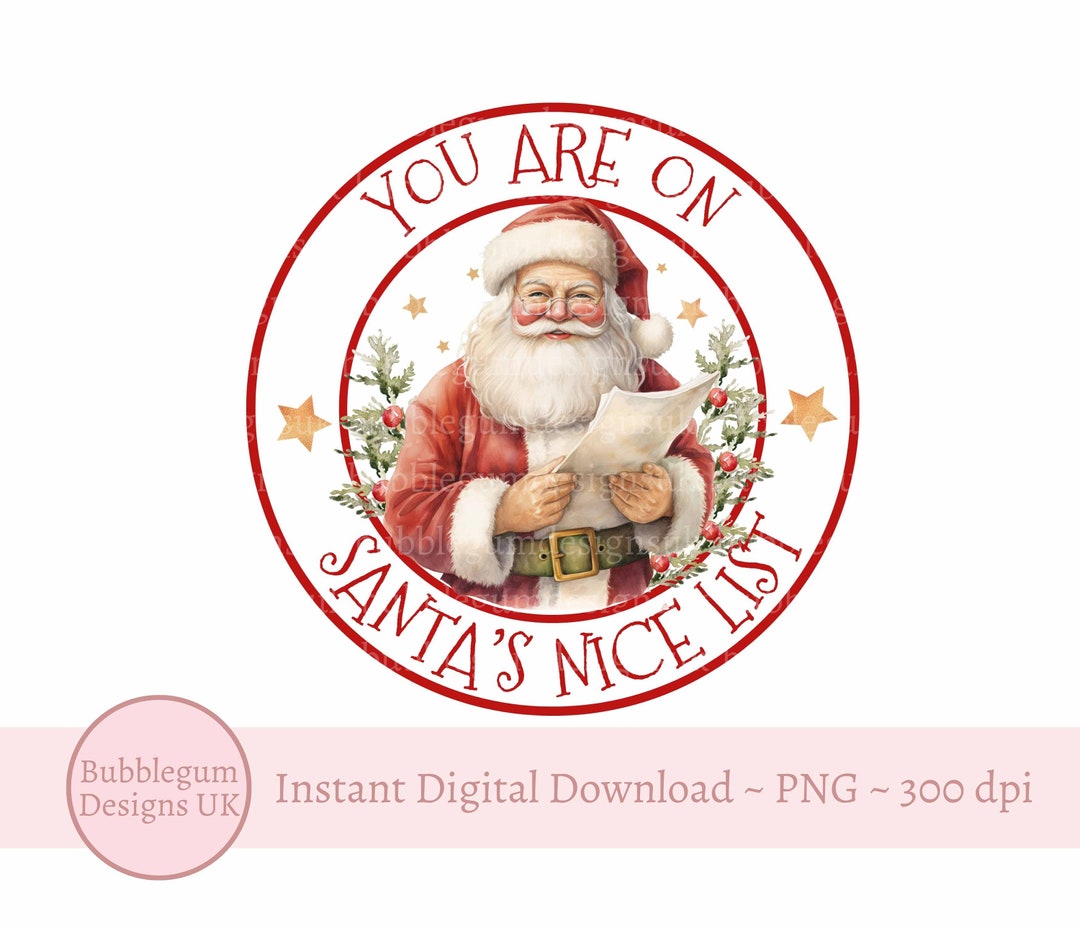 Nice List Santa Medal Design, Vintage Santa Christmas Sticker PNG ...