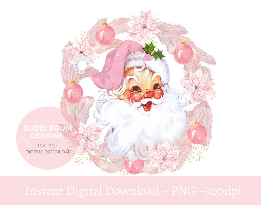 Pink Santa Christmas Wreath PNG Christmas Clip Art Vintage - Etsy UK
