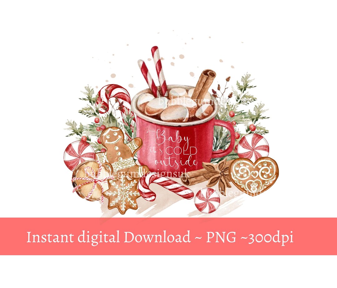 Hot Cocoa Red Mug & Gingerbread PNG Christmas Sublimation - Etsy