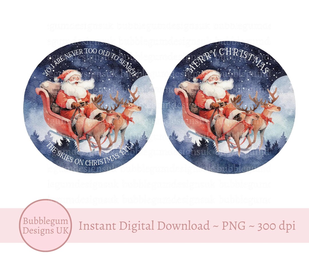 Santa Reindeer Sleigh Sticker PNG, Christmas Sticker Design, Christmas ...