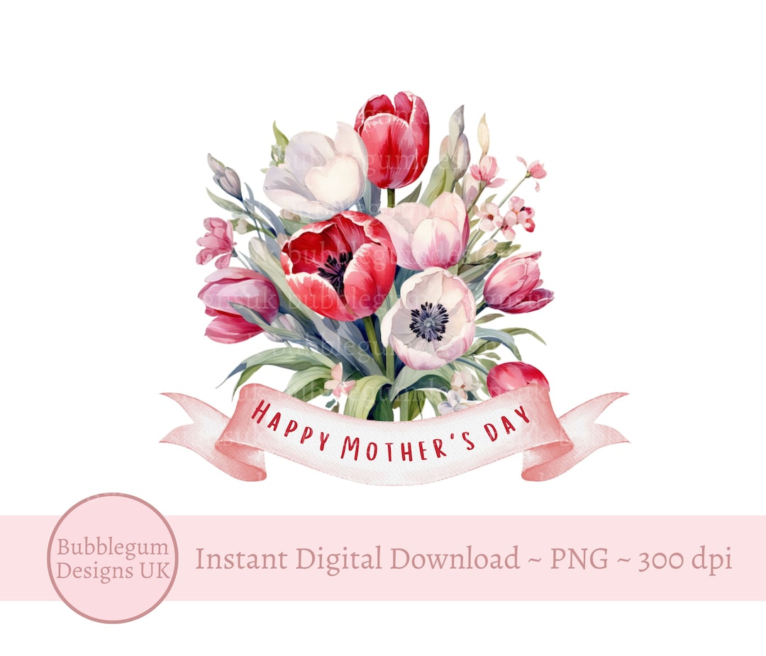 Happy Mother's Day Red Floral Bouquet PNG, Mothers Day Card Design ...