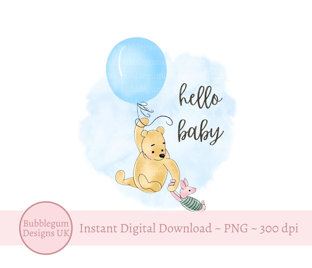 Classic Winnie the Pooh & Piglet Blue Balloon, Hello Baby PNG, Winnie ...
