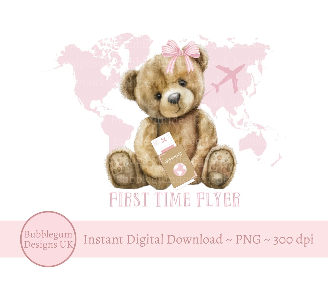 First Time Flyer Teddy Bear PNG, Pink 1st Holiday T-shirt Sublimation ...
