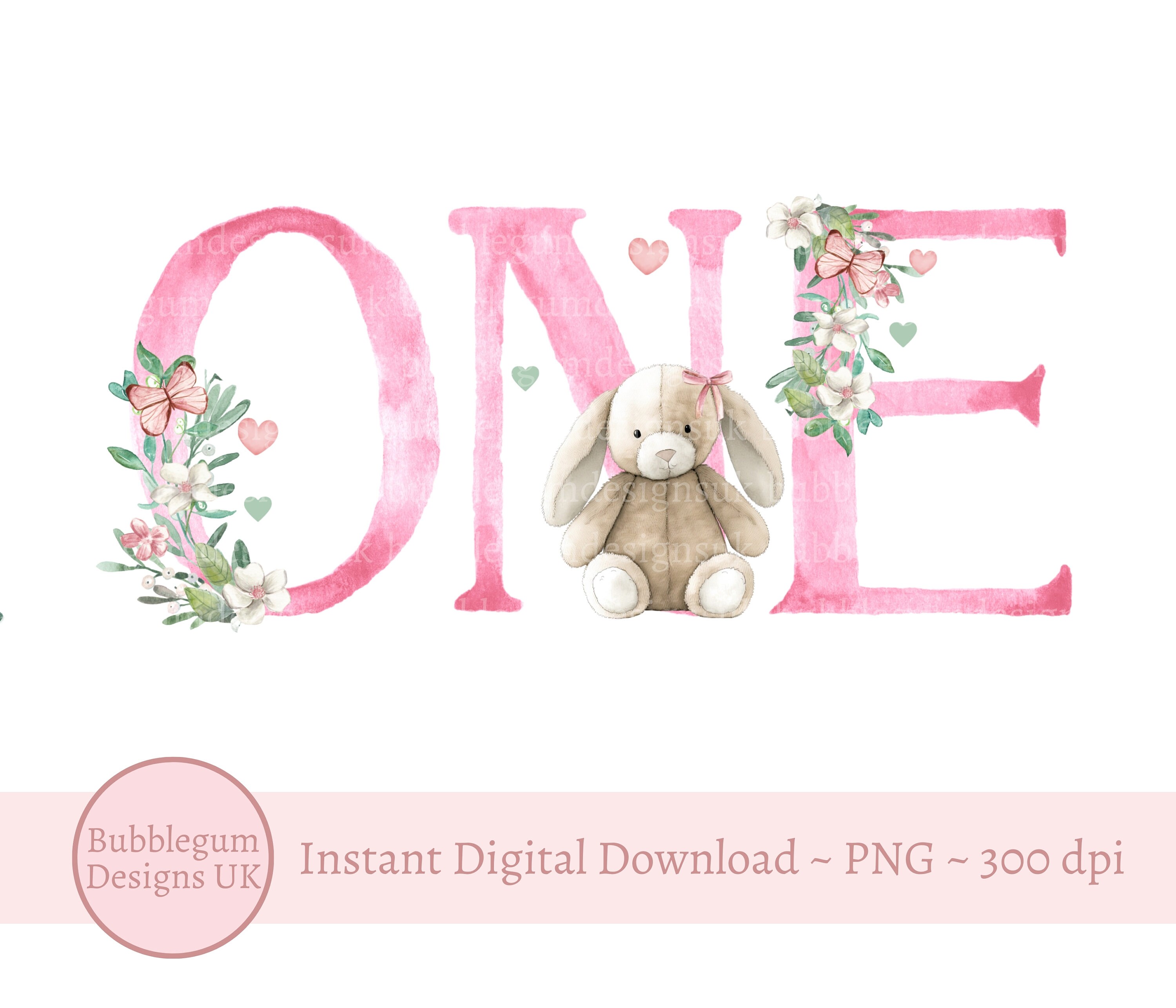 1st Birthday Bunny Pink One PNG, Bunny Sublimation Design, Girls First ...