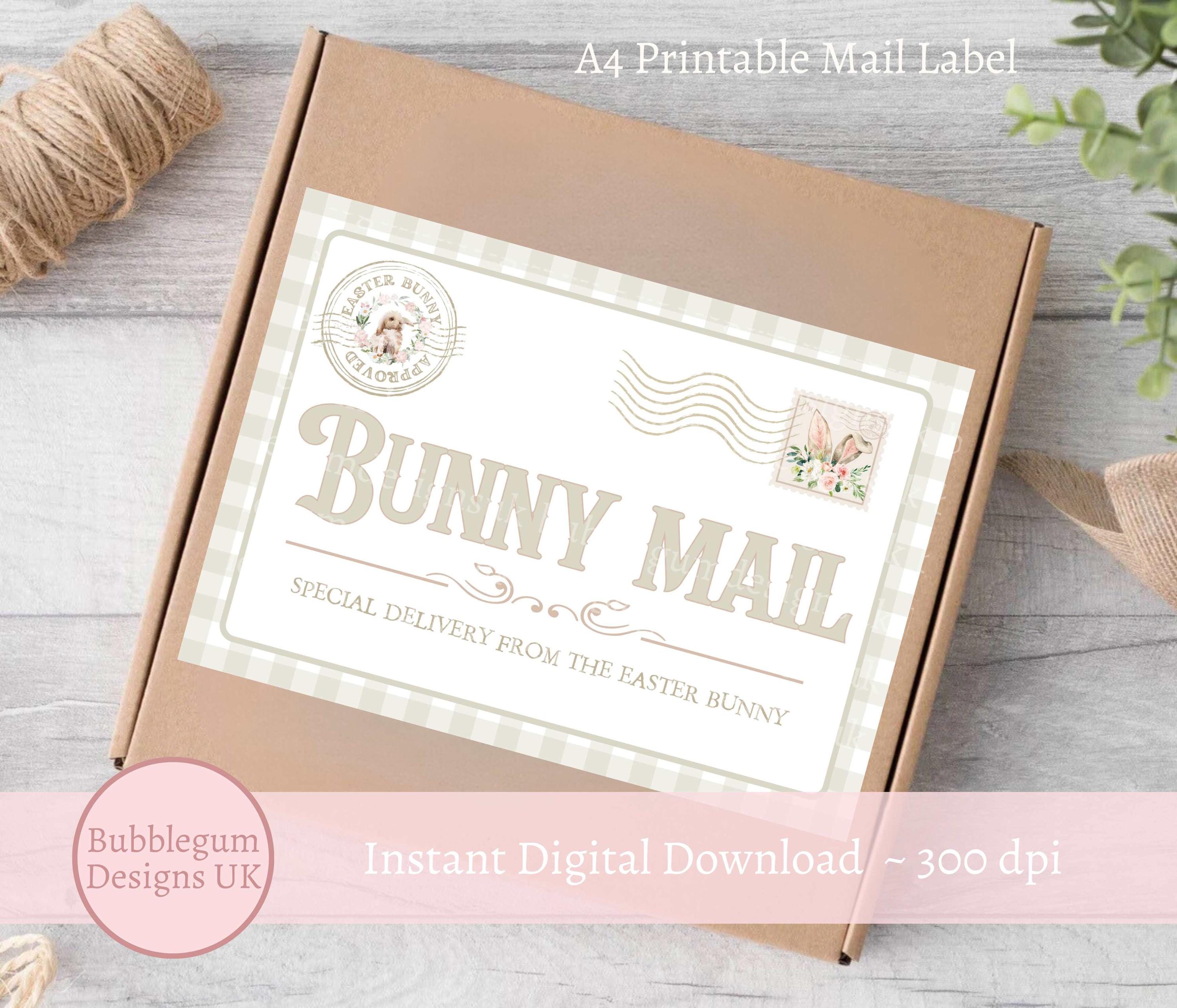 A4 Green Printable Easter Bunny Mail Shipping Label JPG, Easter Bunny ...