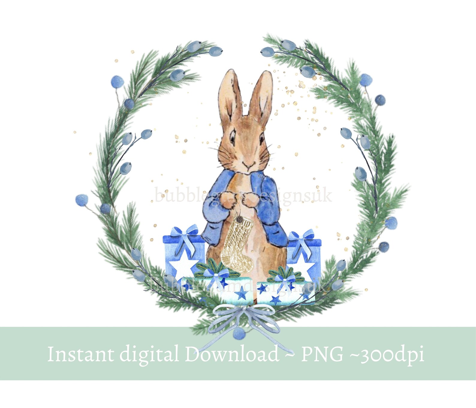 Peter Rabbit Christmas PNG Peter Rabbit Blue Parcel Wreath - Etsy UK
