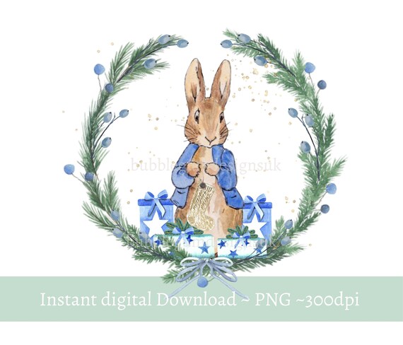 Peter Rabbit Christmas PNG Peter Rabbit Blue Parcel Wreath | Etsy