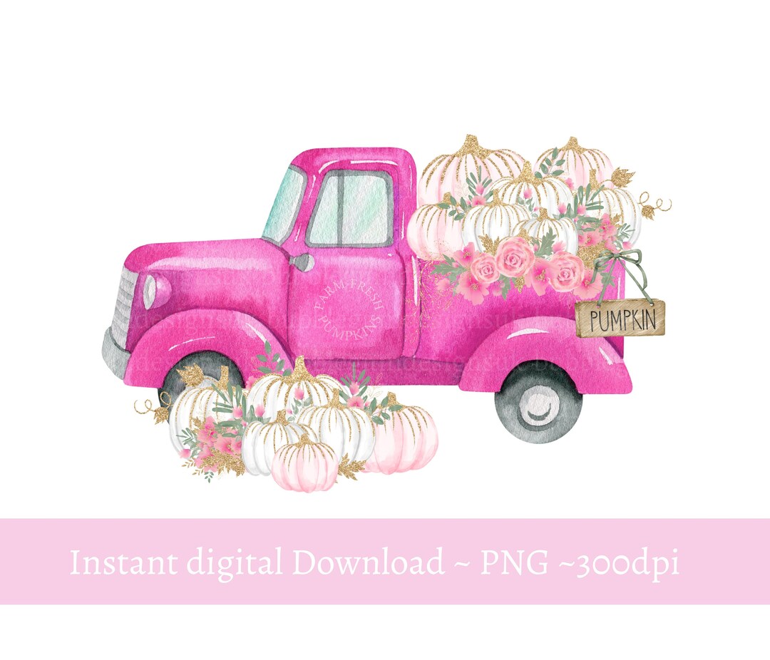Pink Pumpkin Truck PNG Vintage Truck Autumn Fall Decor Pink - Etsy