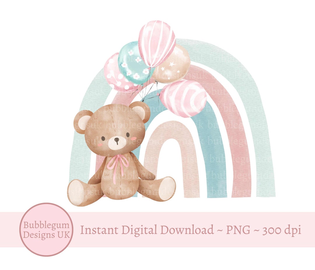 Teddy Bear Pastel Rainbow PNG, Teddy Bear Clipart, New Baby Card Design ...