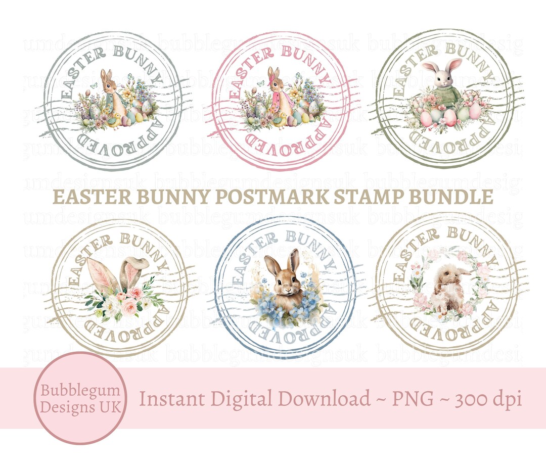 Easter Bunny Mail Postmark Stamp Set PNG, Bunny Rabbit Stamps, Stickers ...