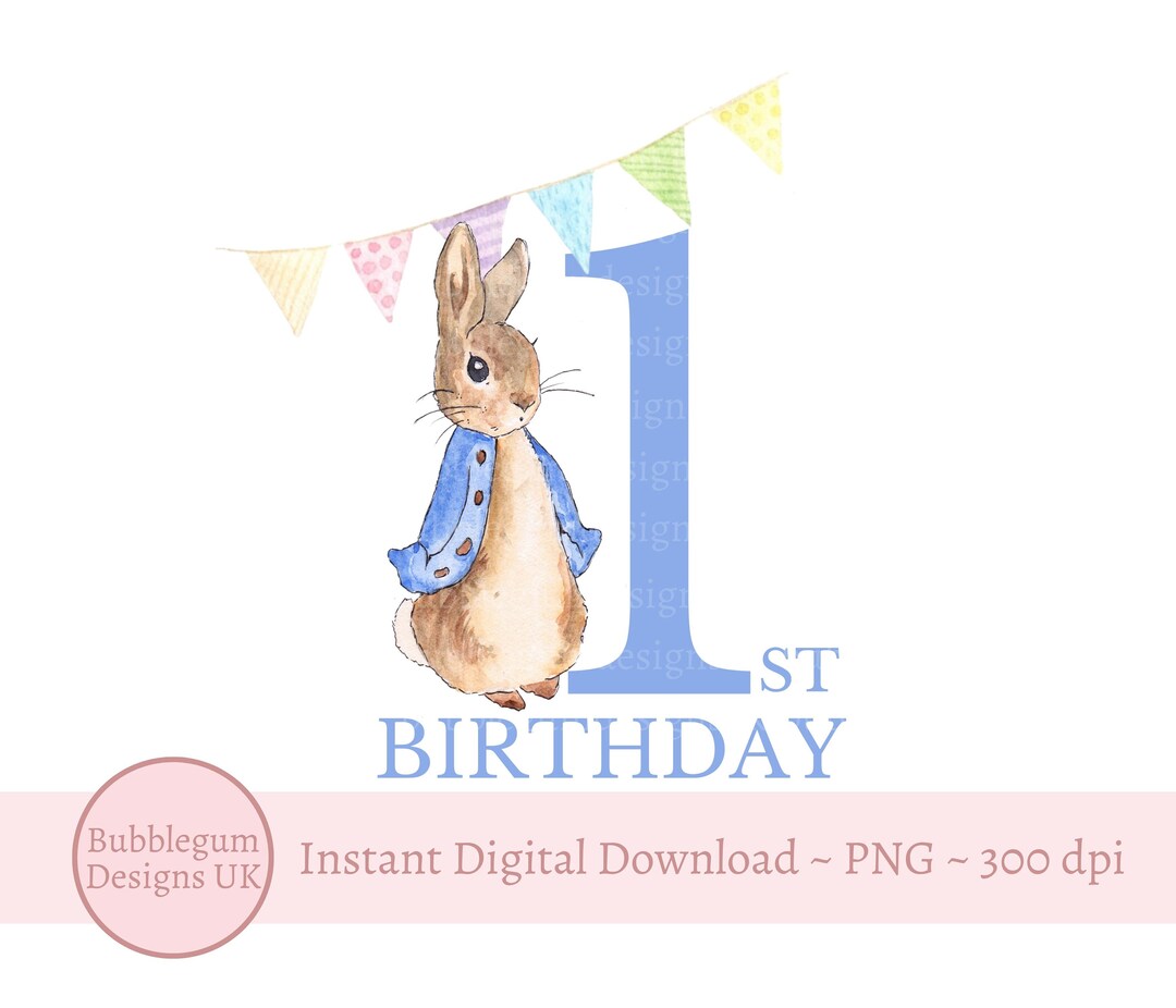 Blue Bunny Rabbit PNG, Sublimation Design, 1st Birthday, First Birthday ...