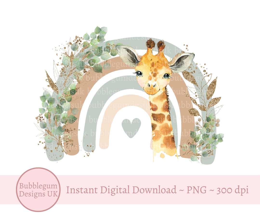 Neutral Giraffe Rainbow PNG, Cute Giraffe Clipart, New Baby Card Design ...