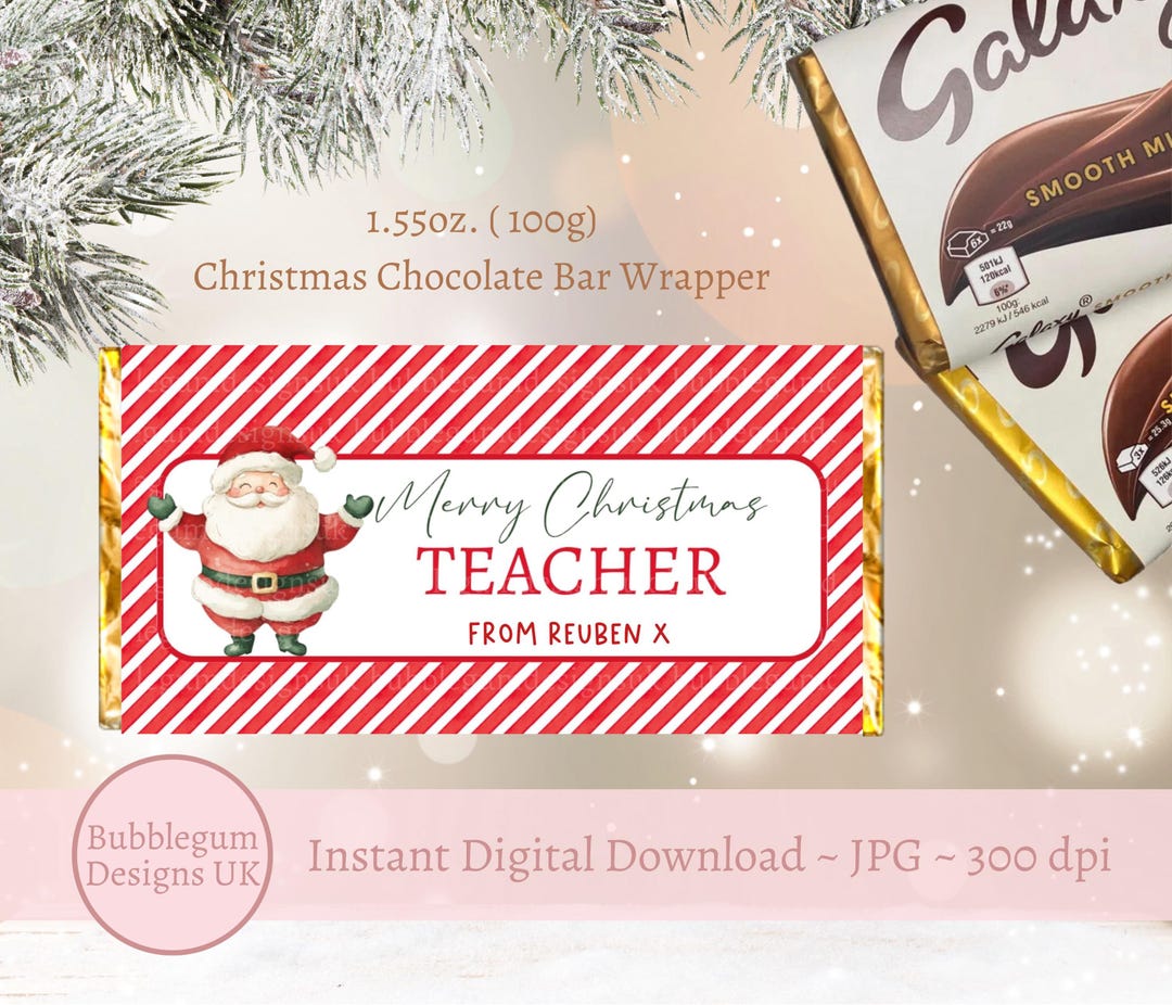 Merry Christmas Teacher Santa Chocolate Wrapper, Printable Candy ...