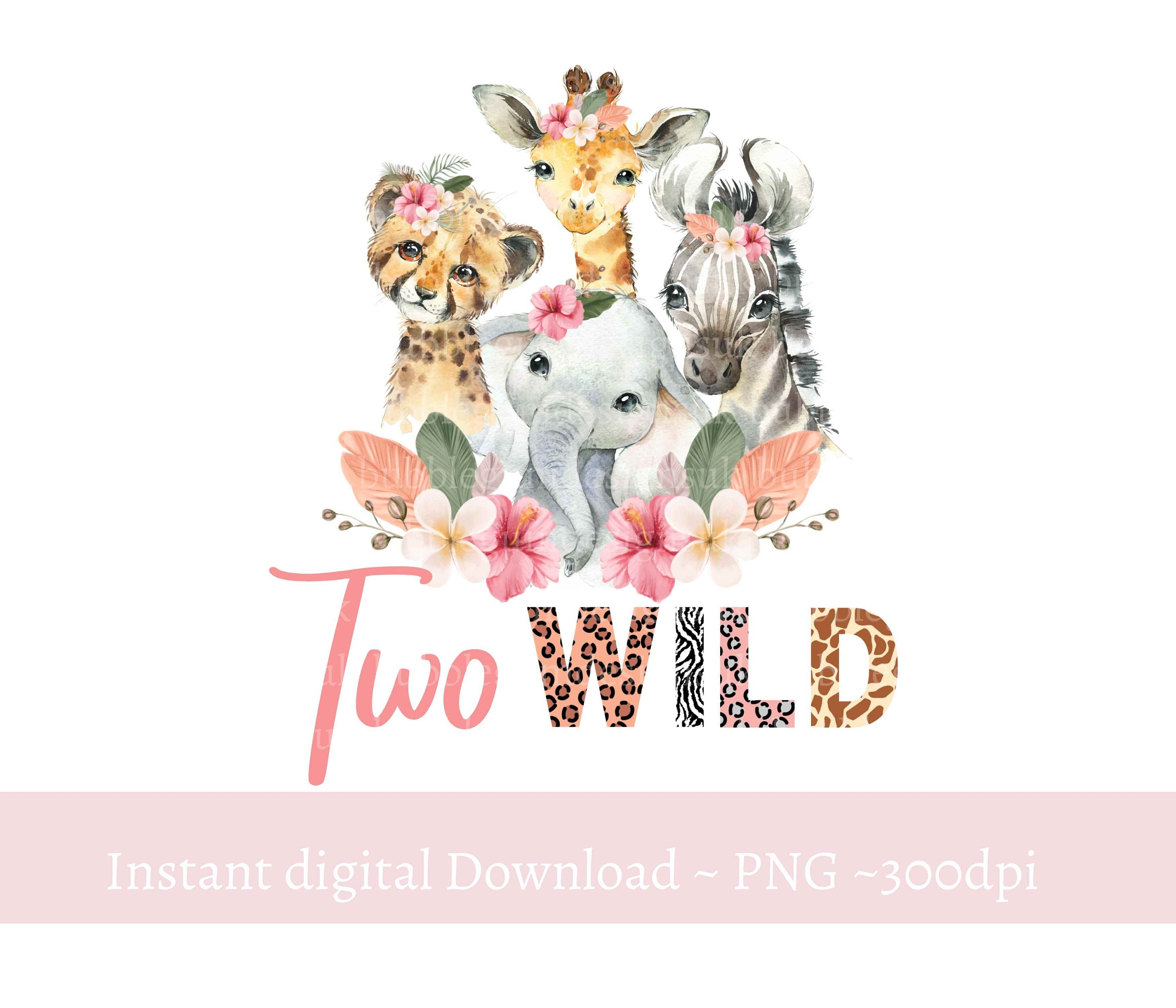 Girls Two Wild Baby Safari Animals PNG Watercolor Baby - Etsy
